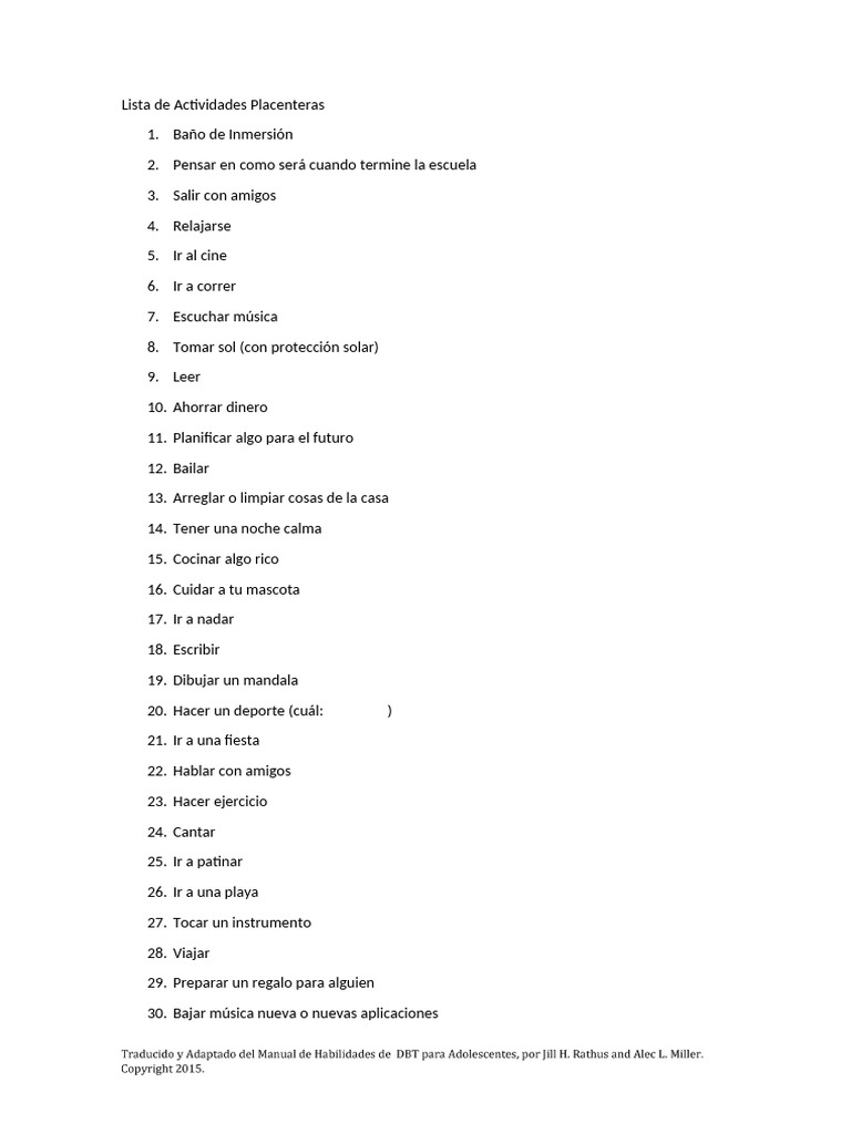 Actividades Placenteras para Disfrutar | PDF