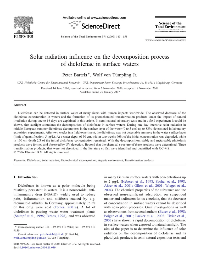 Solar Radiation Influence On The Decomposition Process of Diclofenac ...