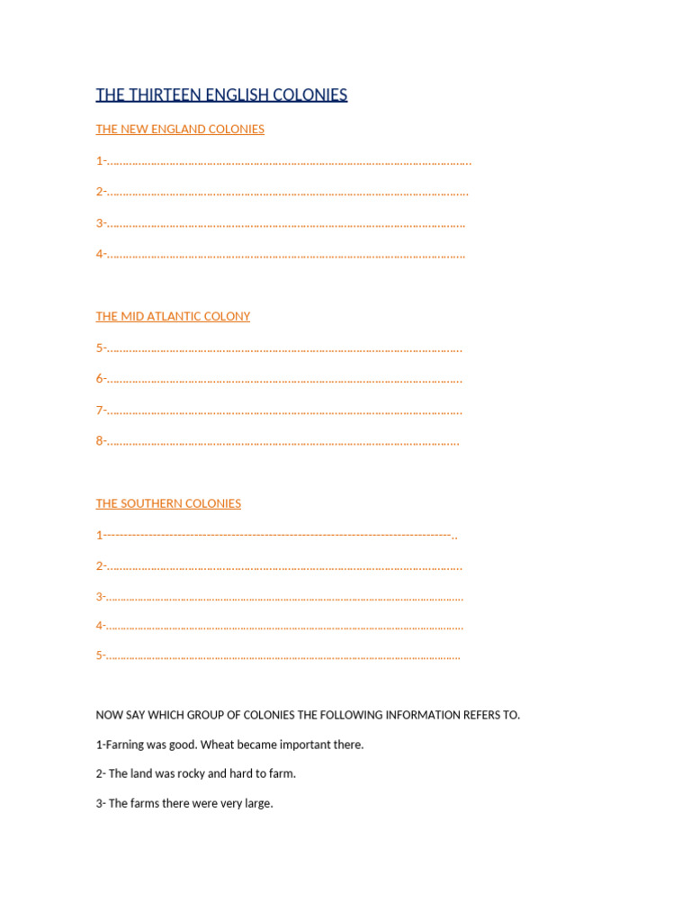 The Thirteen English Colonies | PDF