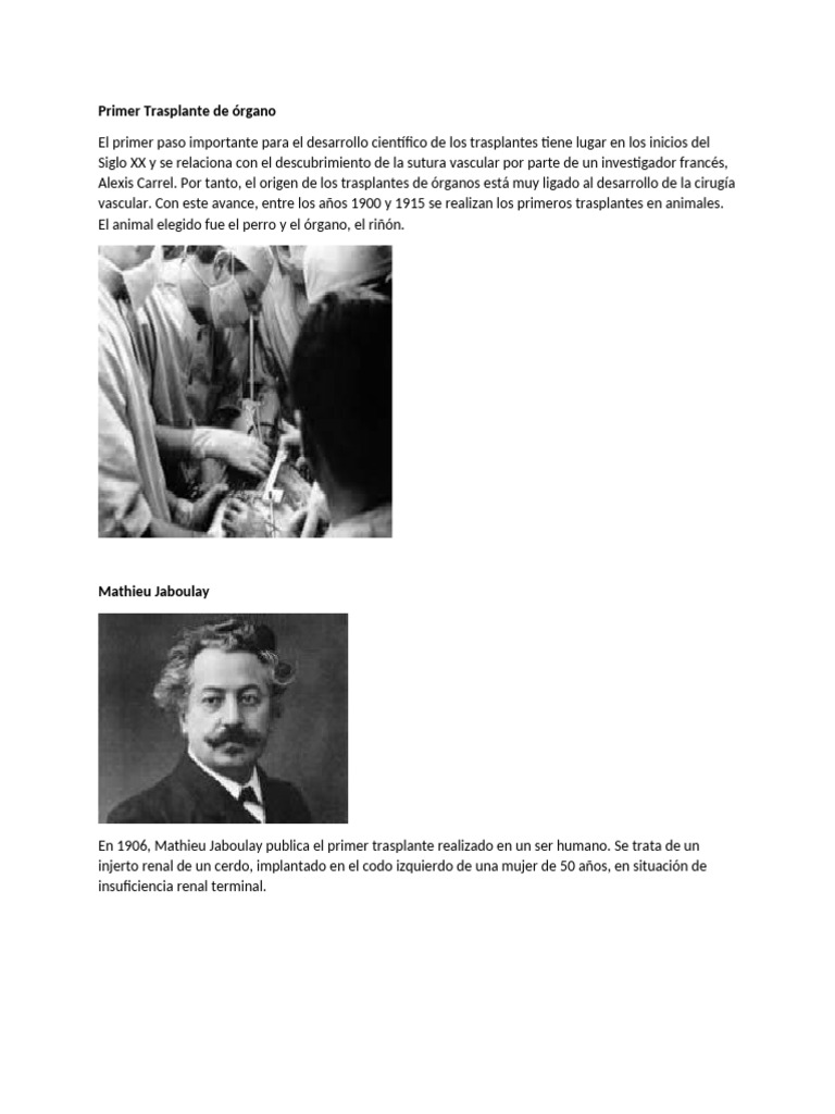 Historia del Primer Trasplante de Órgano | PDF