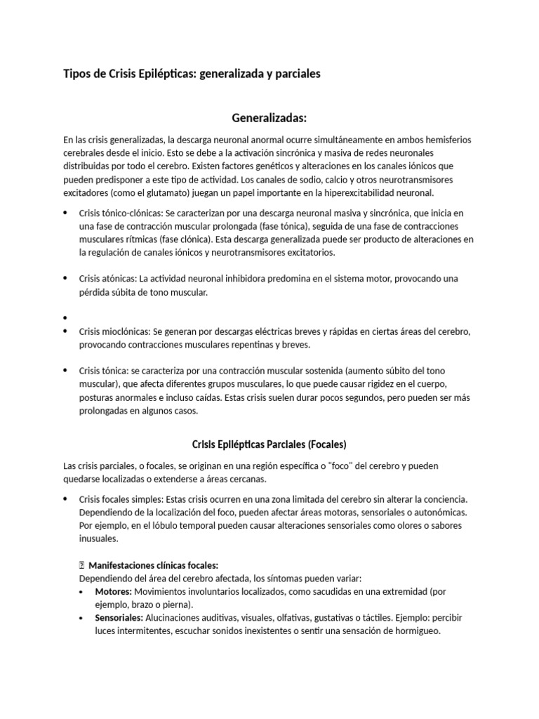 Tipos de Crisis Epilépticas: Generalizadas y Parciales | PDF | Cerebro ...