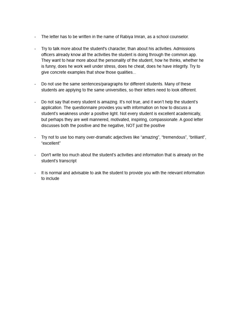 Guidelines For Rec Letters | PDF
