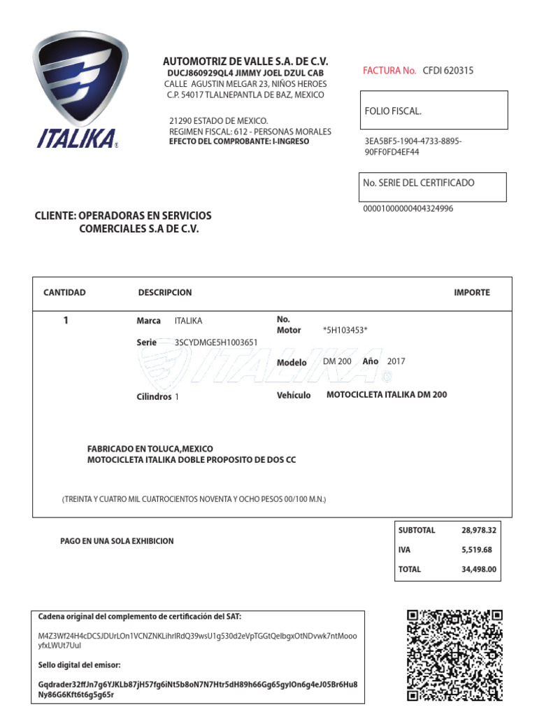 Factura Italika DM2017 | PDF