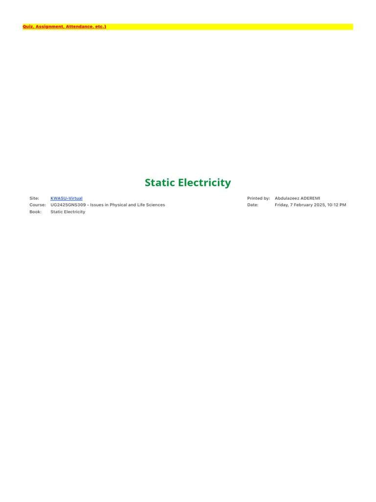 Static Electricity | PDF | Electric Charge | Flux