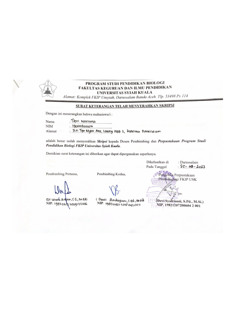 H. Surat Penyerahan Skripsi | PDF
