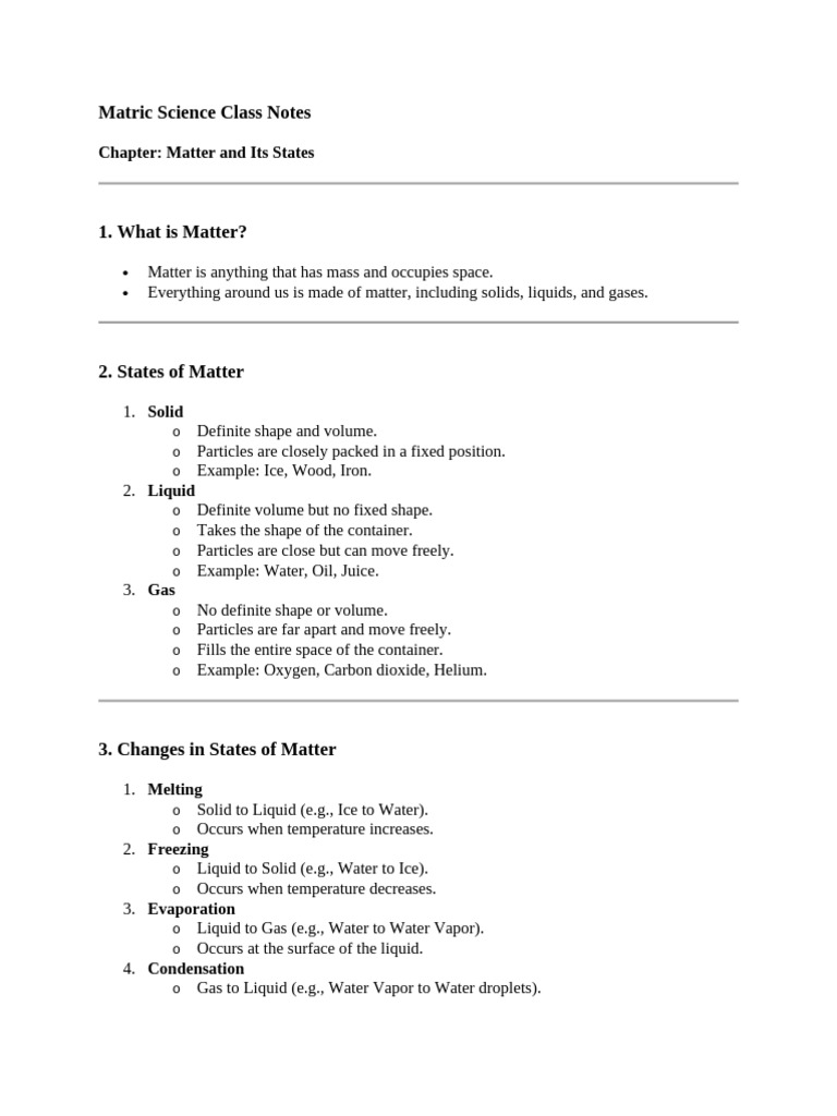 Matter and Its States: Class Notes | PDF | Liquids | Gases