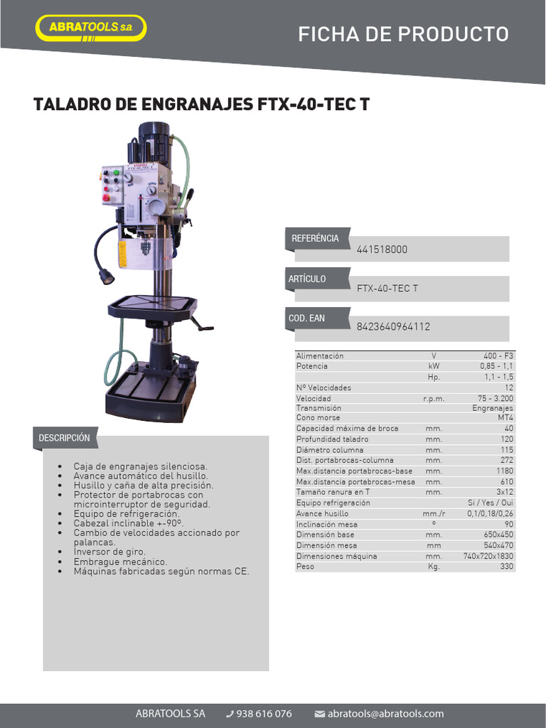 TALADRO FORTEX FTX 40 TEC MT FICHA Esp | PDF | Perforar | Bienes ...