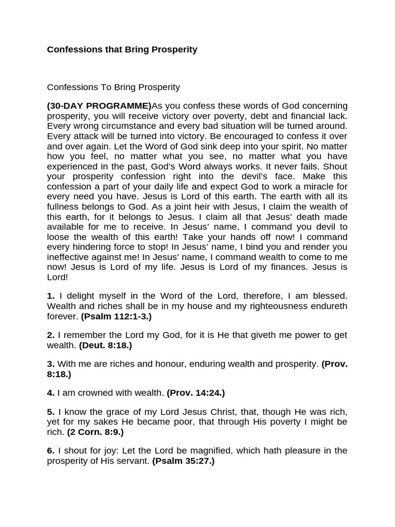 30-Day Prosperity Confessions Guide | PDF | Jesus | Confession (Religion)