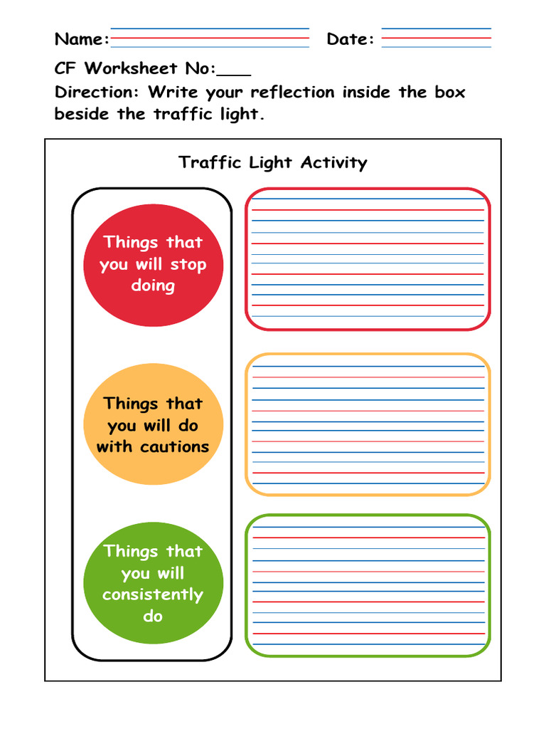 Traffic Light Reflection Worksheet | PDF