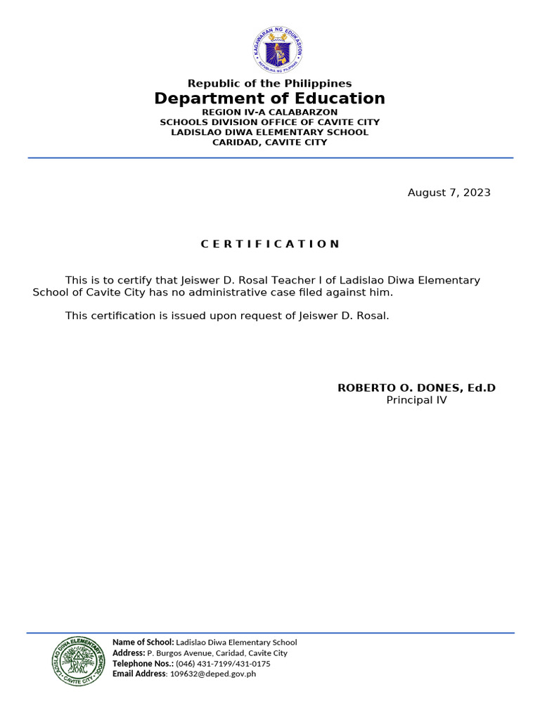 CERTIFICATE OF NO ADMIN CASE | PDF