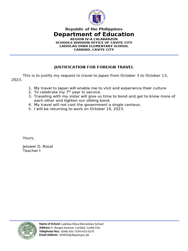 Justification of Foreign Travel | PDF