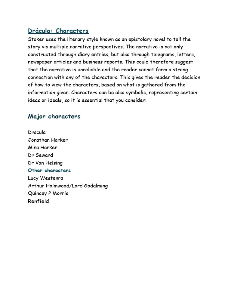 Drácula_ Characters (1) | PDF | Mina Harker | Abraham Van Helsing