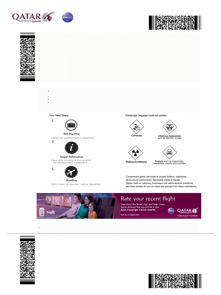 Qatar Airways Airplane E-Ticket | PDF