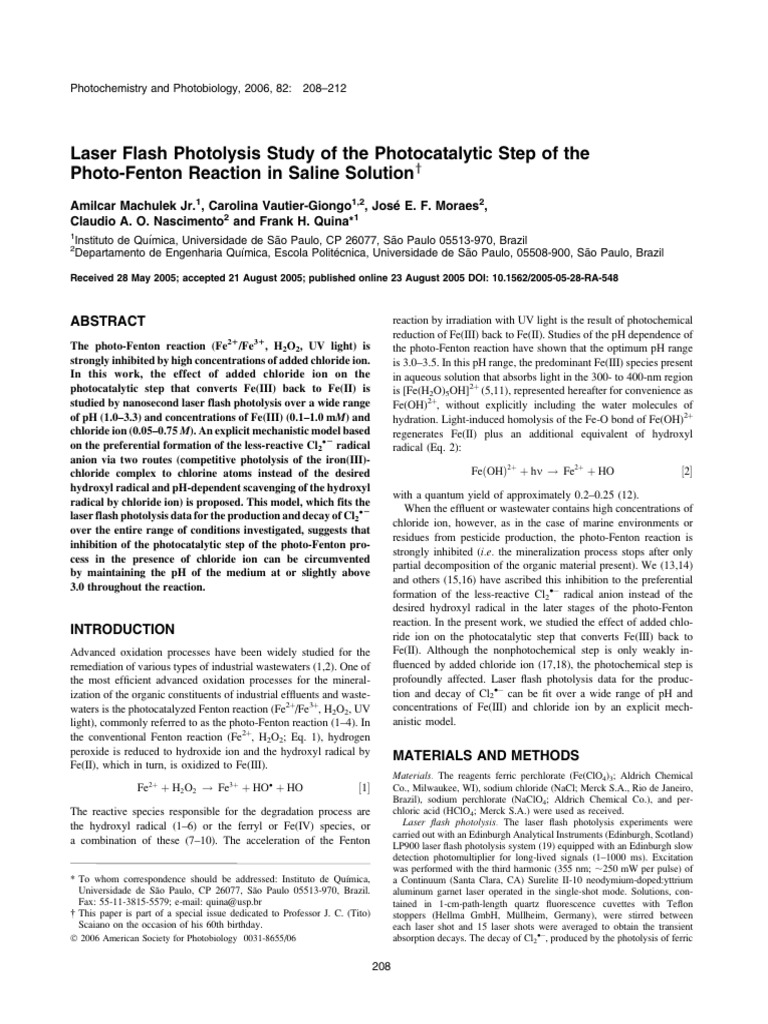 Photolysis Study of The Photocatalytic Step (Photo-Fenton) | PDF ...