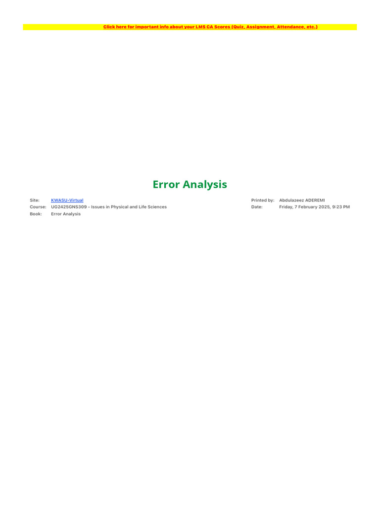 Error Analysis | KWASU-Virtual | PDF | Significant Figures | Observational Error