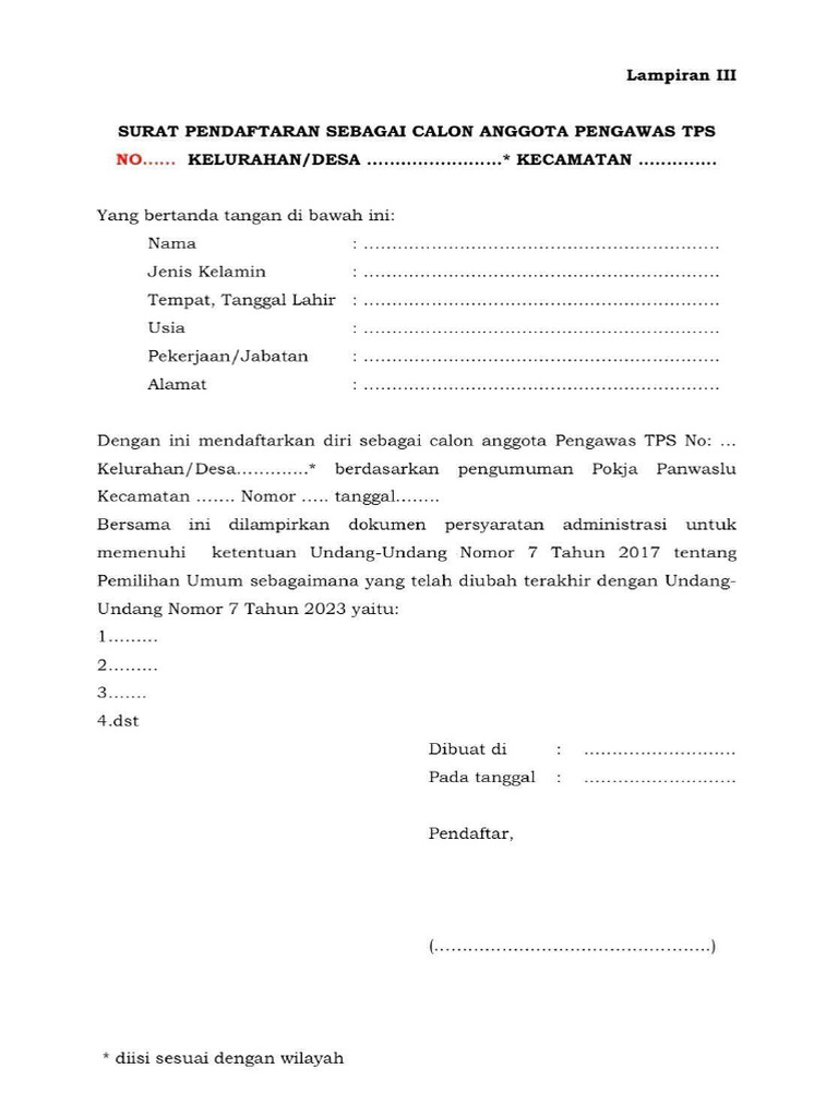 Surat Daftar TPS 2 | PDF