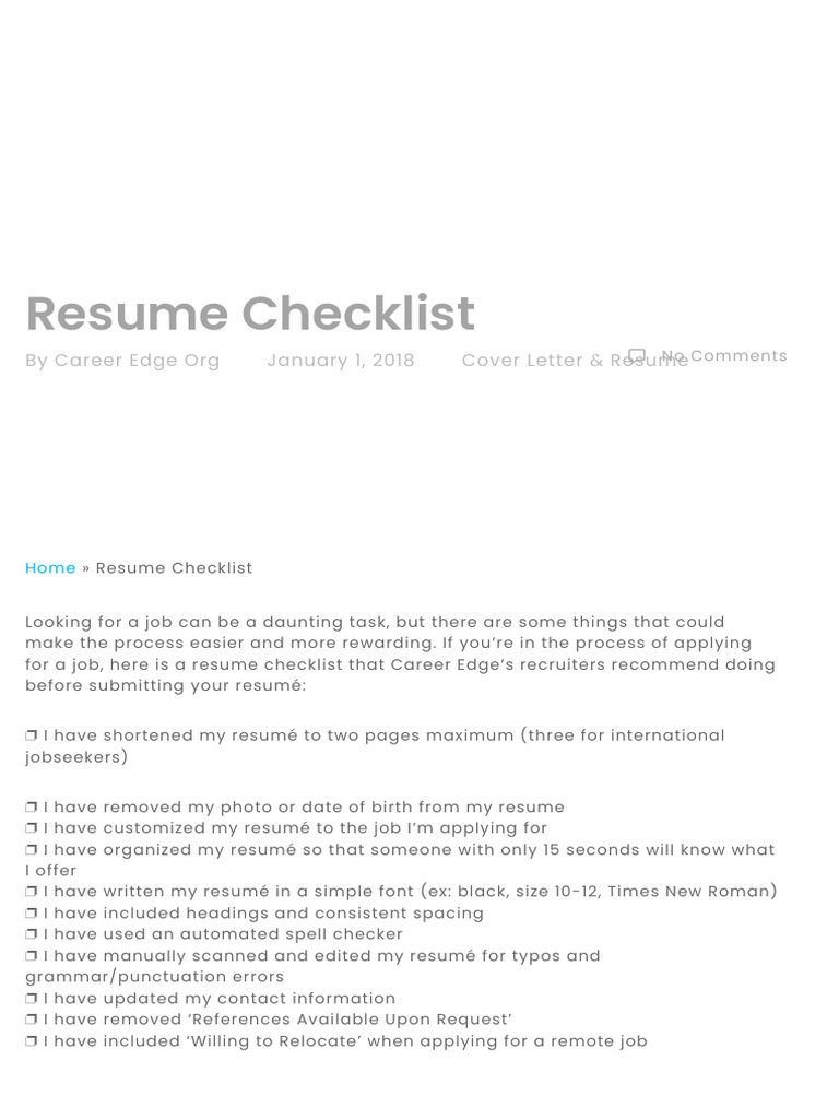 Resume Checklist • Career Edge | PDF | Résumé