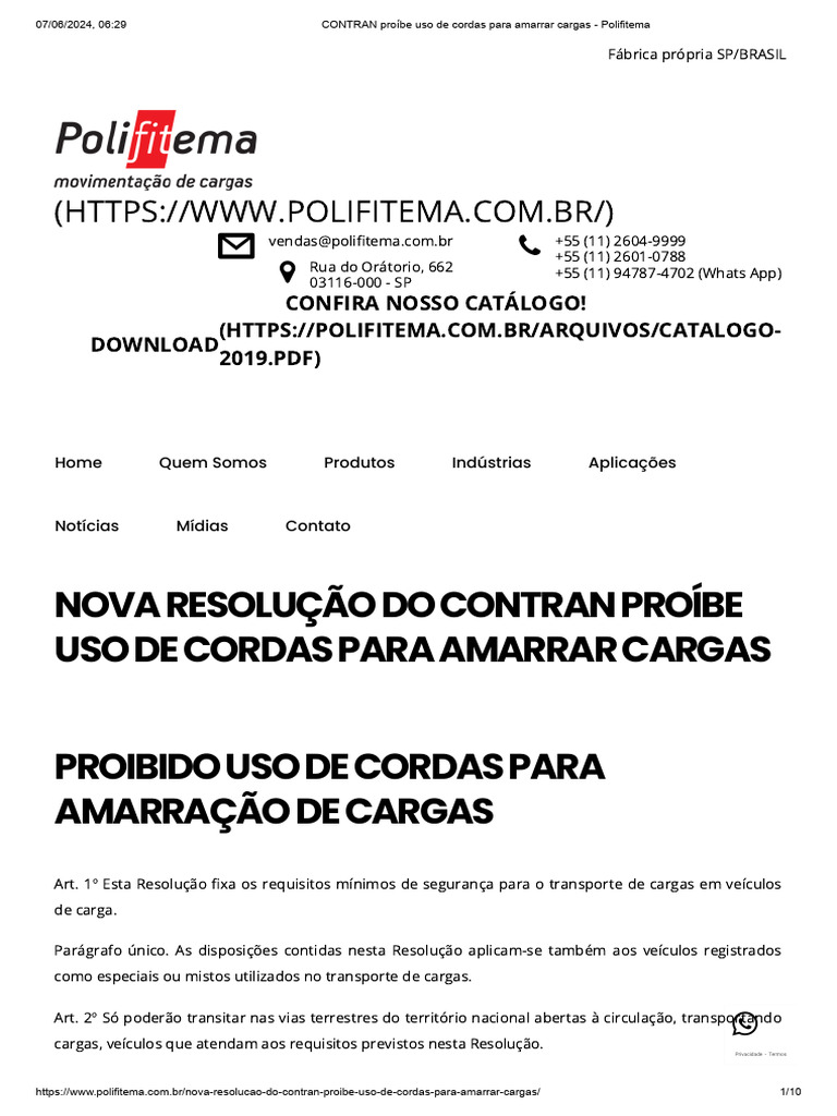 CONTRAN Proíbe Uso de Cordas para Amarrar Cargas - Polifitema | PDF