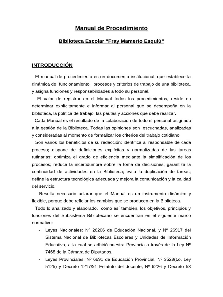 Manual de Procedimientos Biblioteca Escolar | PDF | Biblioteca escolar ...