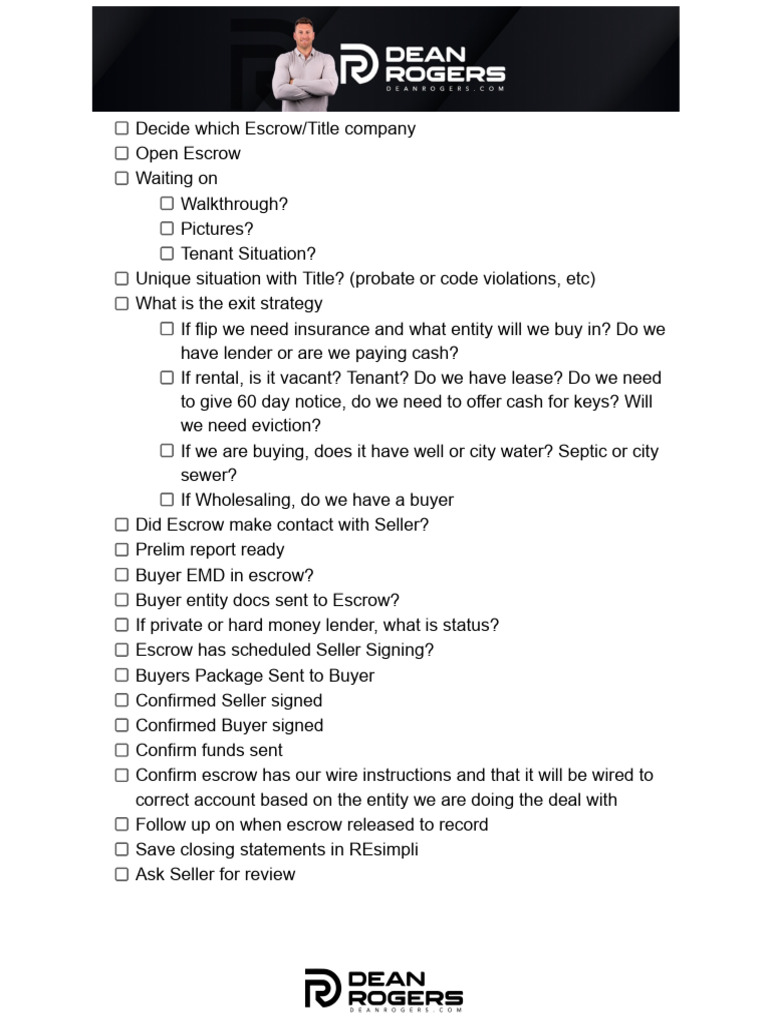Escrow Checklist | PDF