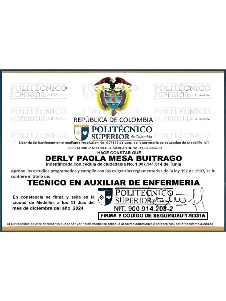 Diploma De Grado No. 1.007.141.514 | PDF