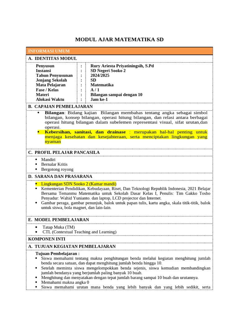 Matematika - KLS 1 - 1 - Rury Ariesta Priyatiningsih - Kebersihan ...