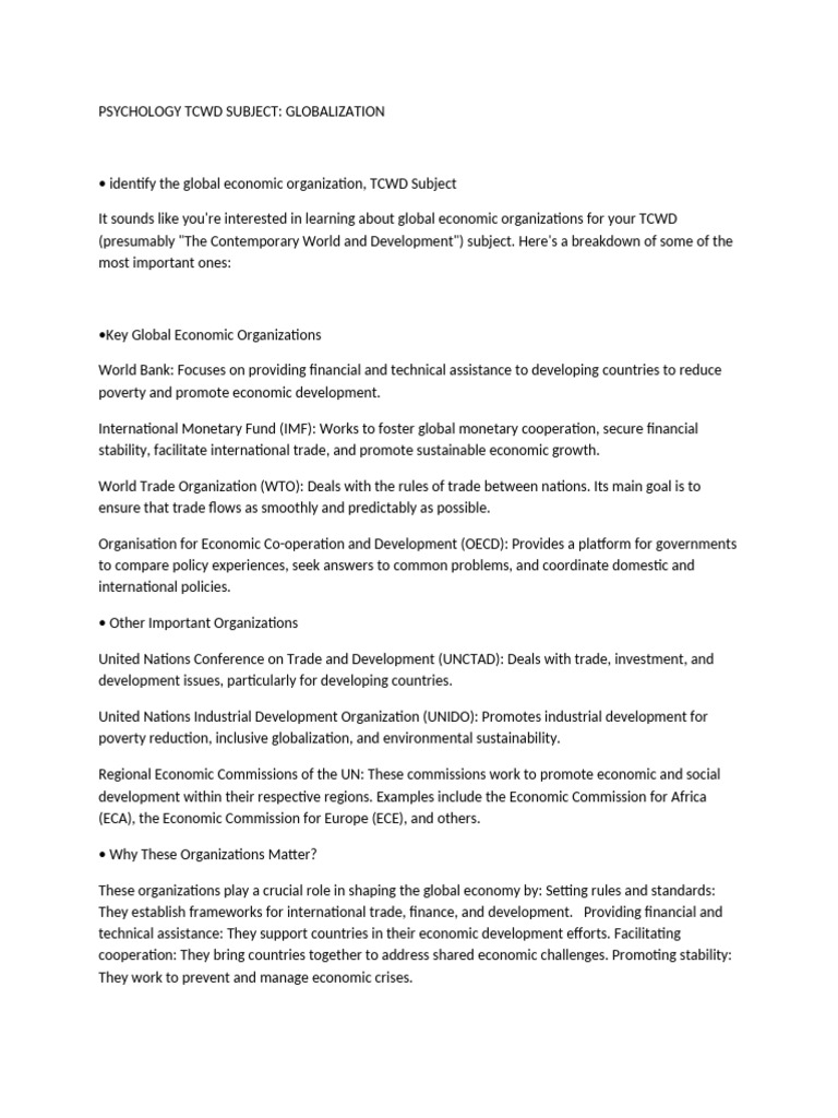 Key Global Economic Organizations Explained | PDF