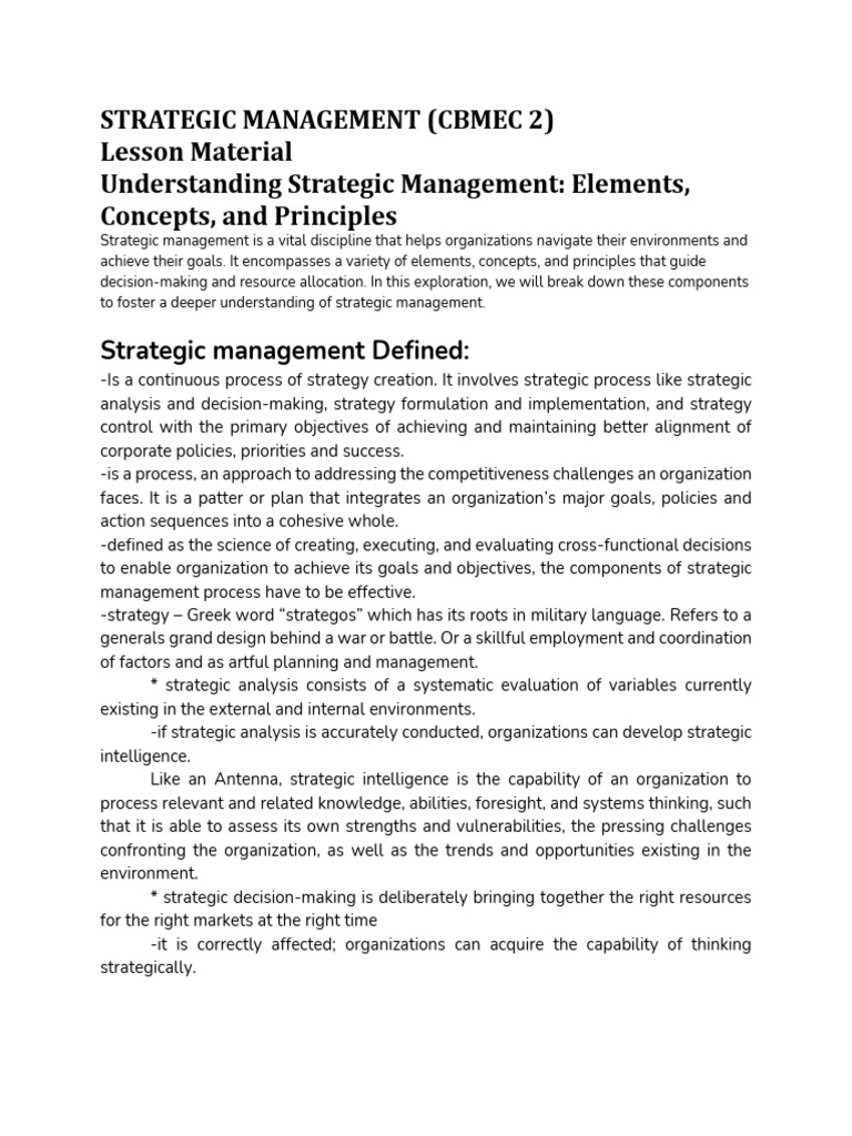 Lesson 1 Understanding Strategic Management 1 | PDF | Strategic ...