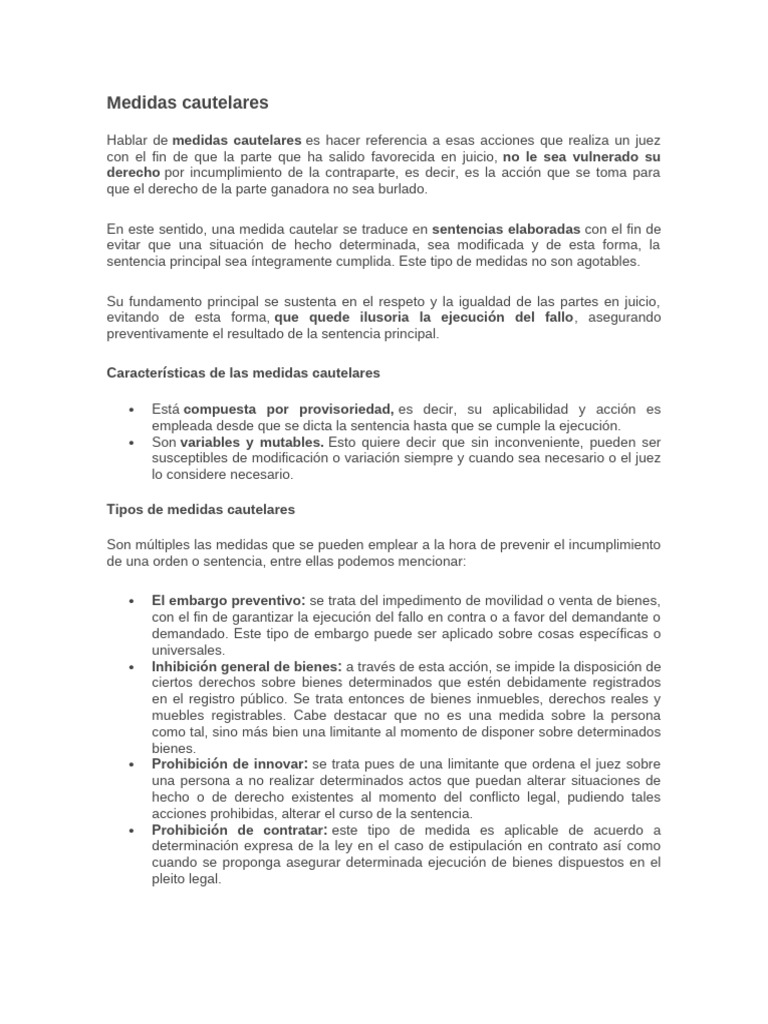 Tipos y características de medidas cautelares | PDF | Mandato | Justicia
