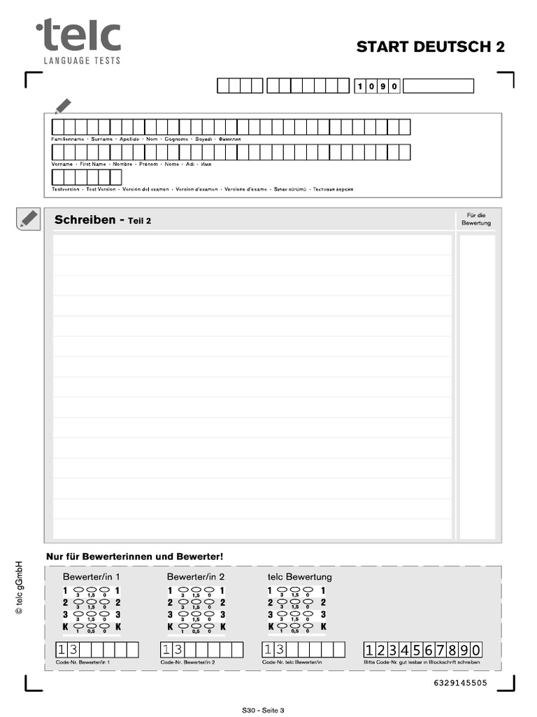Antwortbogen - Schreiben Teil 2 | PDF
