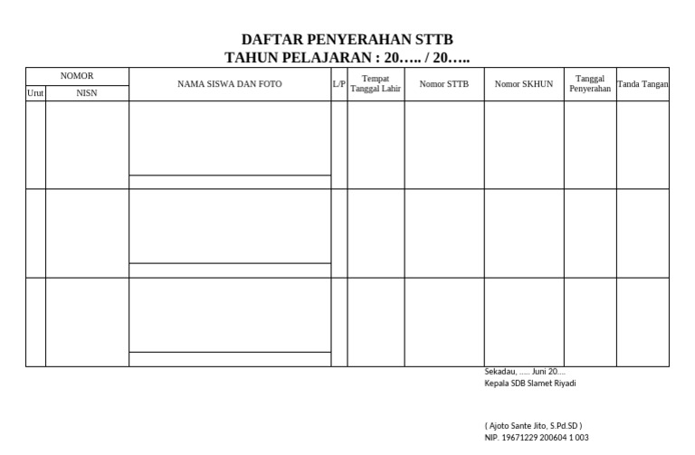 DAFTAR PENYERAHAN STTB | PDF