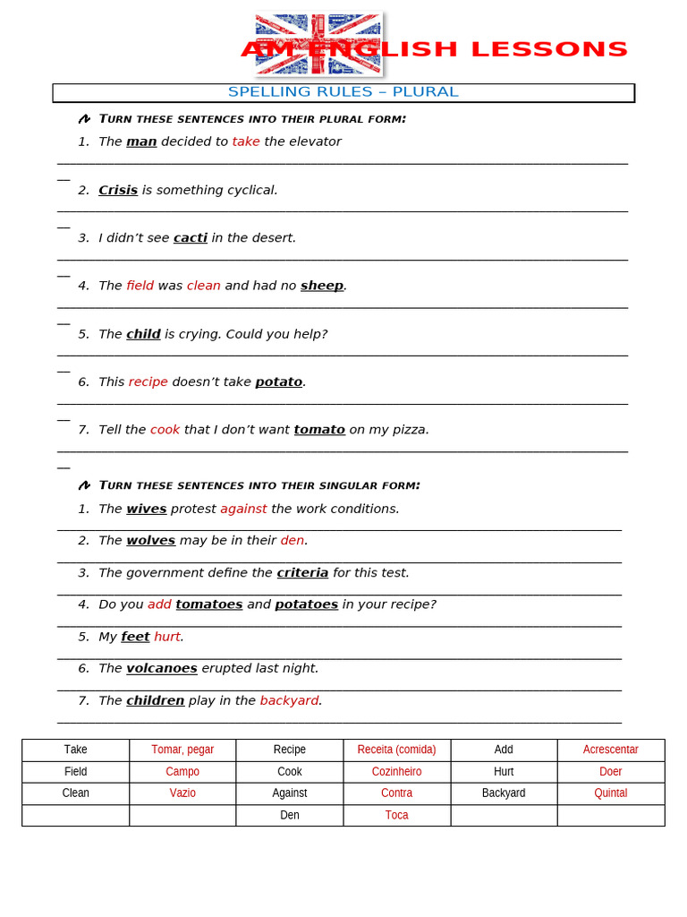 SPELLING RULES - Irregular Plural - Exercise | PDF