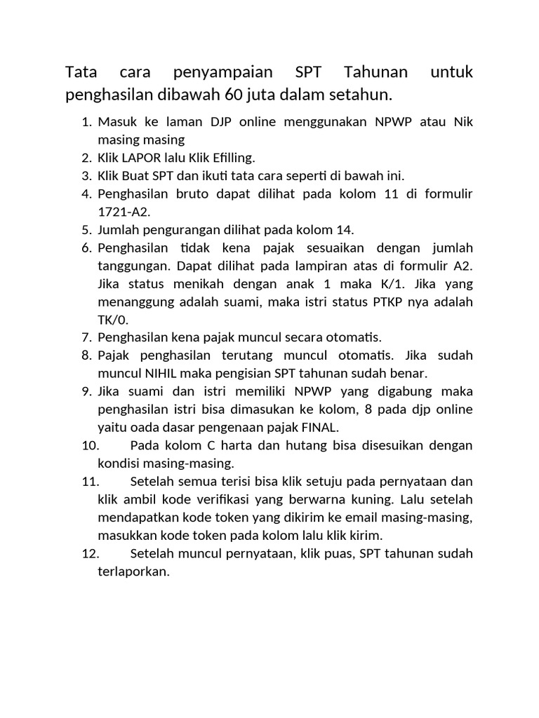 Tata Cara Penyampaian SPT Tahunan | PDF