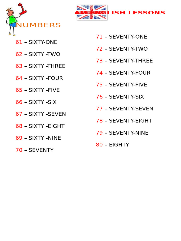 Numbers - 61 To 80 | PDF