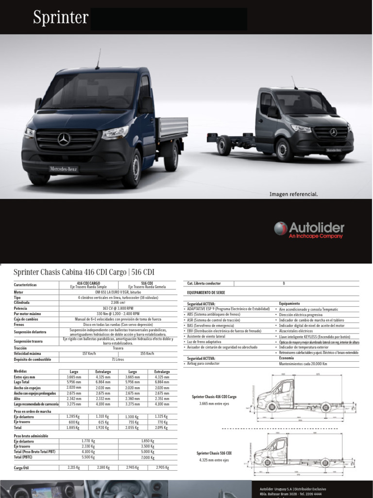 Sprinter Chasis 416 CDI Cargo Especificaciones | PDF | Sistema de freno antibloqueo | Eje