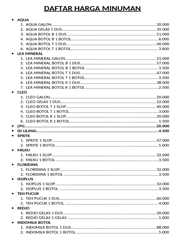 DAFTAR HARGA MINUMAN | PDF