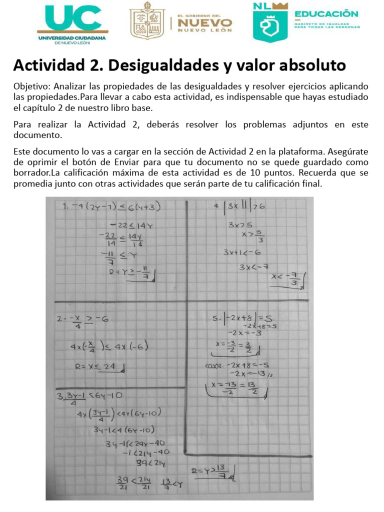 Desigualdades y Valor Absoluto: Actividad 2 | PDF