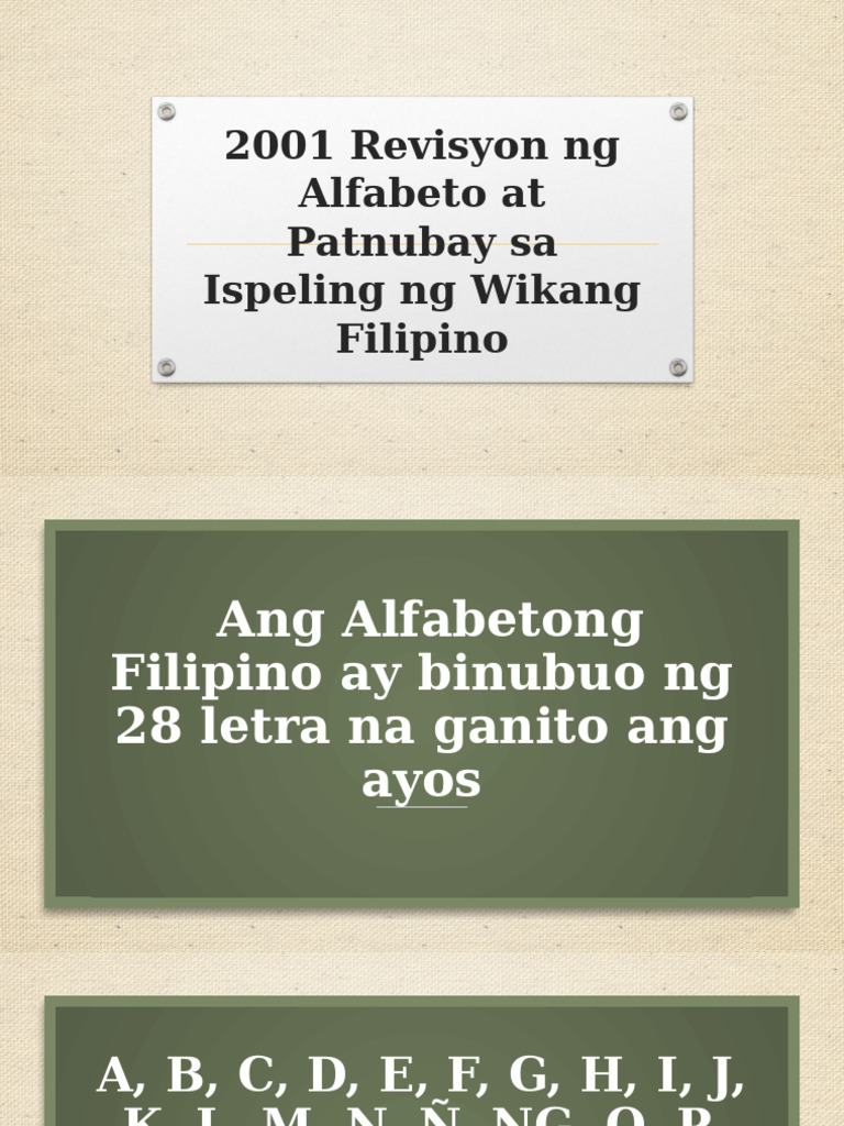 2001 Revisyon NG Alfabeto at Patnubay Sa Ispeling | PDF