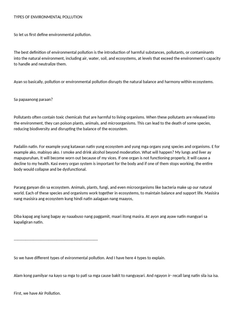 Types of Environmental Pollution | PDF | Pollution | Ecosystem
