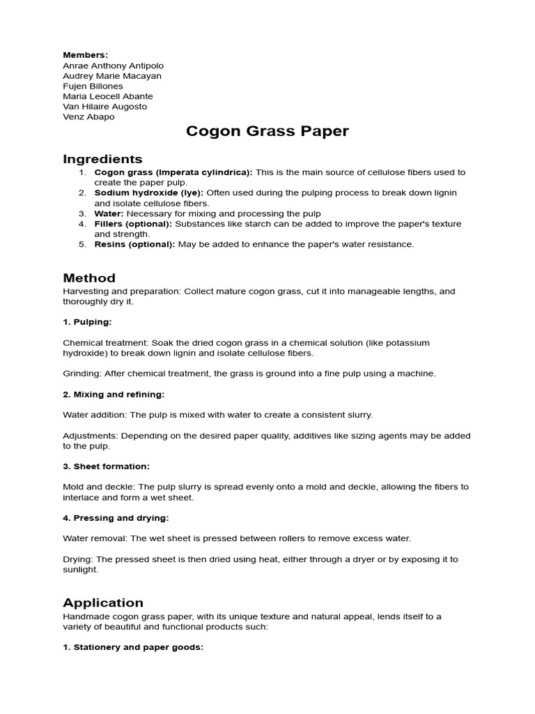 Cogon Grass Paper Graphics Art | PDF | Pulp (Paper) | Paper