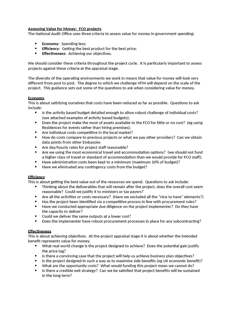 Value For Money Guidance | PDF | Value (Economics) | Budget
