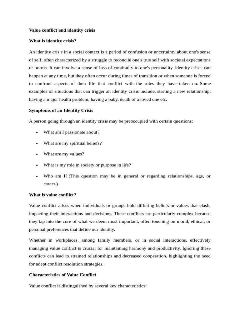 Understanding Identity Crisis and Value Conflict | PDF | Identity ...