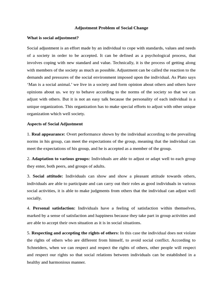 Lecture Seven - Adjustment Problem of Social Change | PDF | Behavior ...