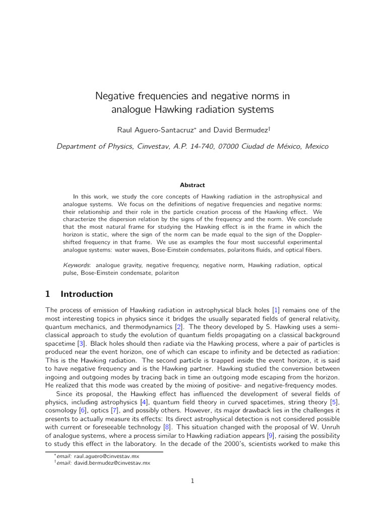 Negative Frequencies in Hawking Radiation | PDF | Hawking Radiation ...