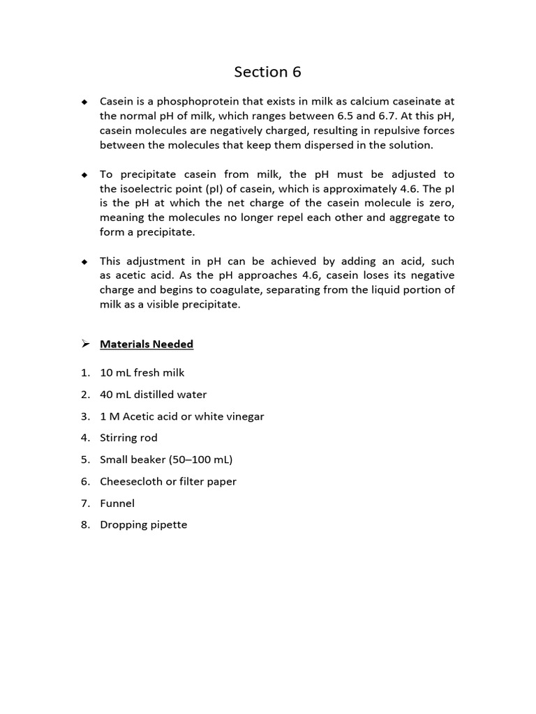How to Precipitate Casein from Milk | PDF | Milk | Precipitation ...