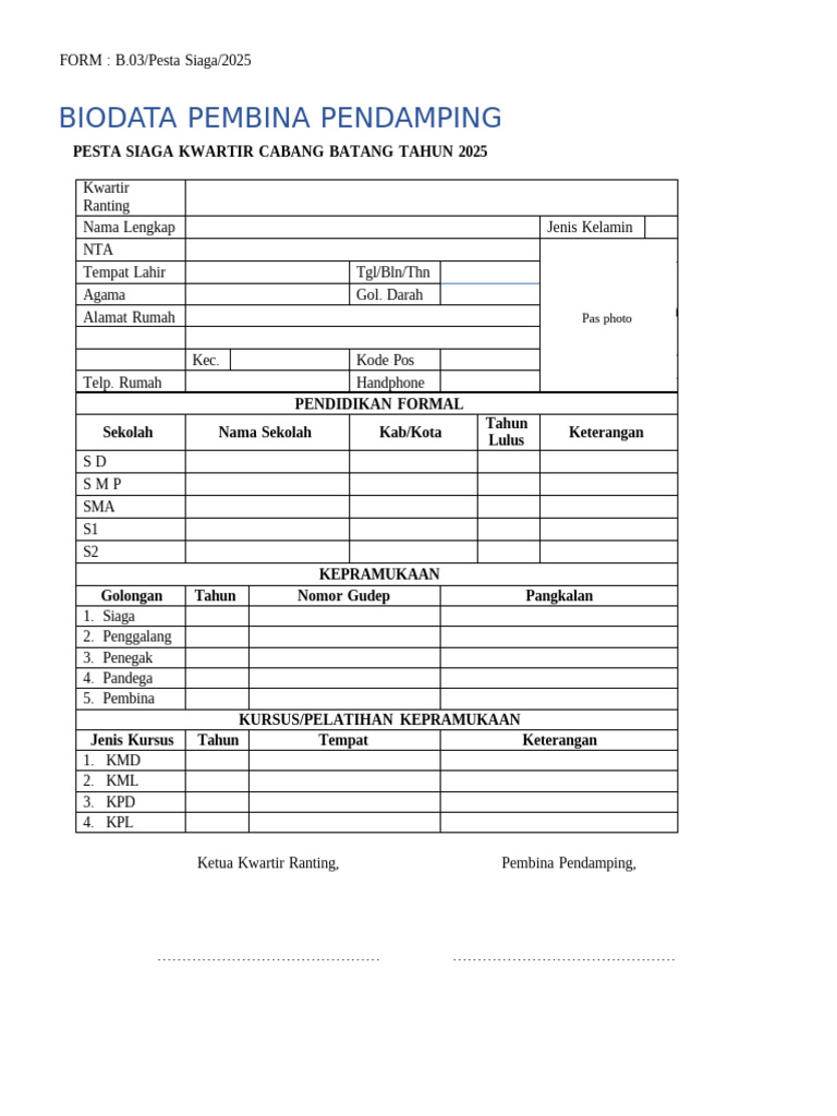 Biodata Pembina Pendamping | PDF