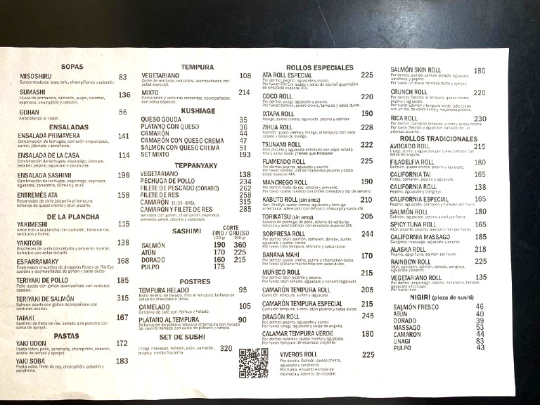Ata Sushi Bar Ixtapa Menu Es | PDF