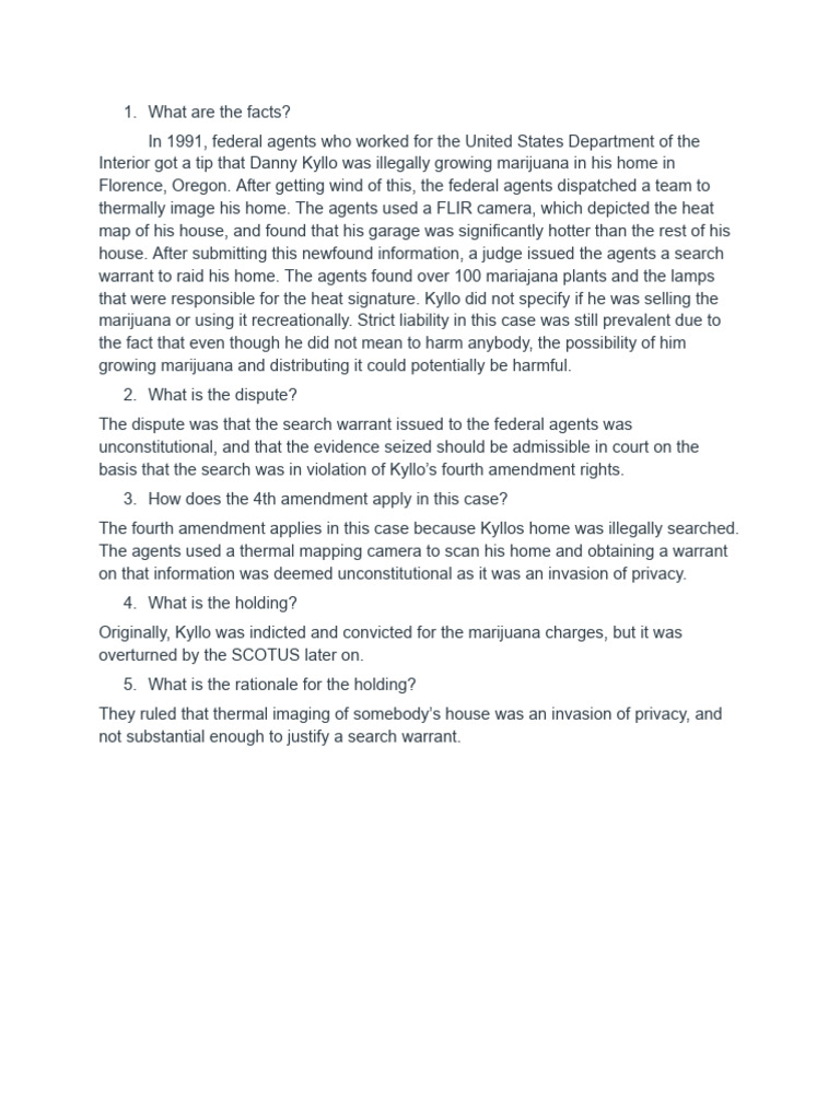 Kyllo v. United States: Thermal Imaging Case | PDF