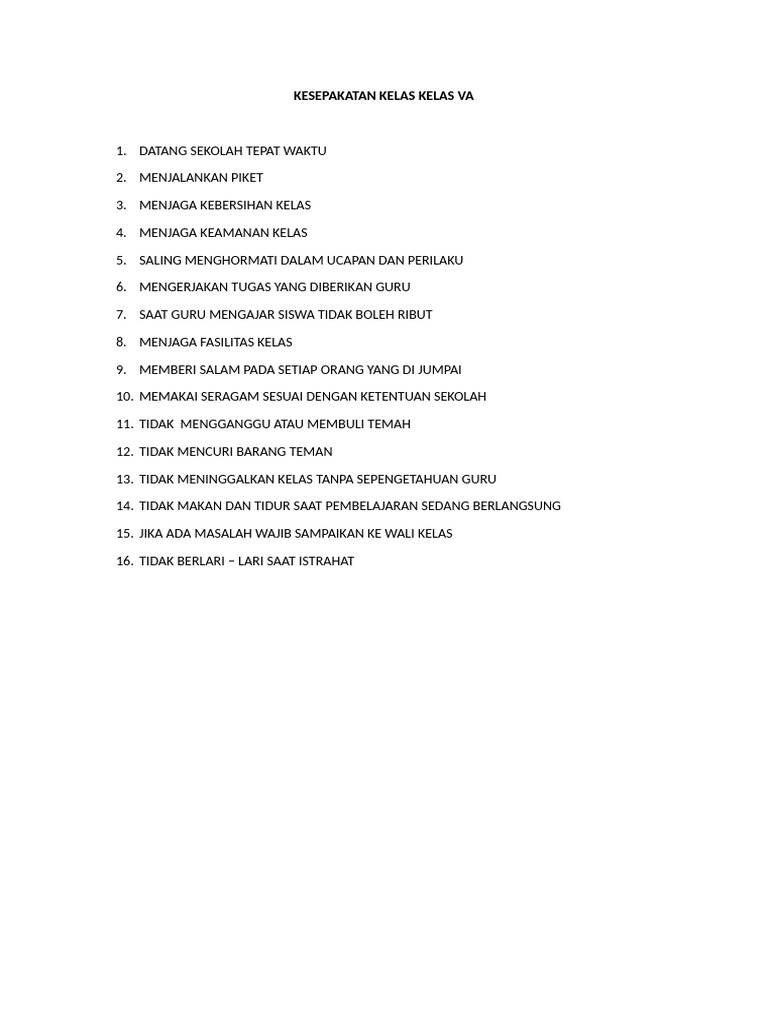 Kesepakatan Kelas Kelas Va | PDF