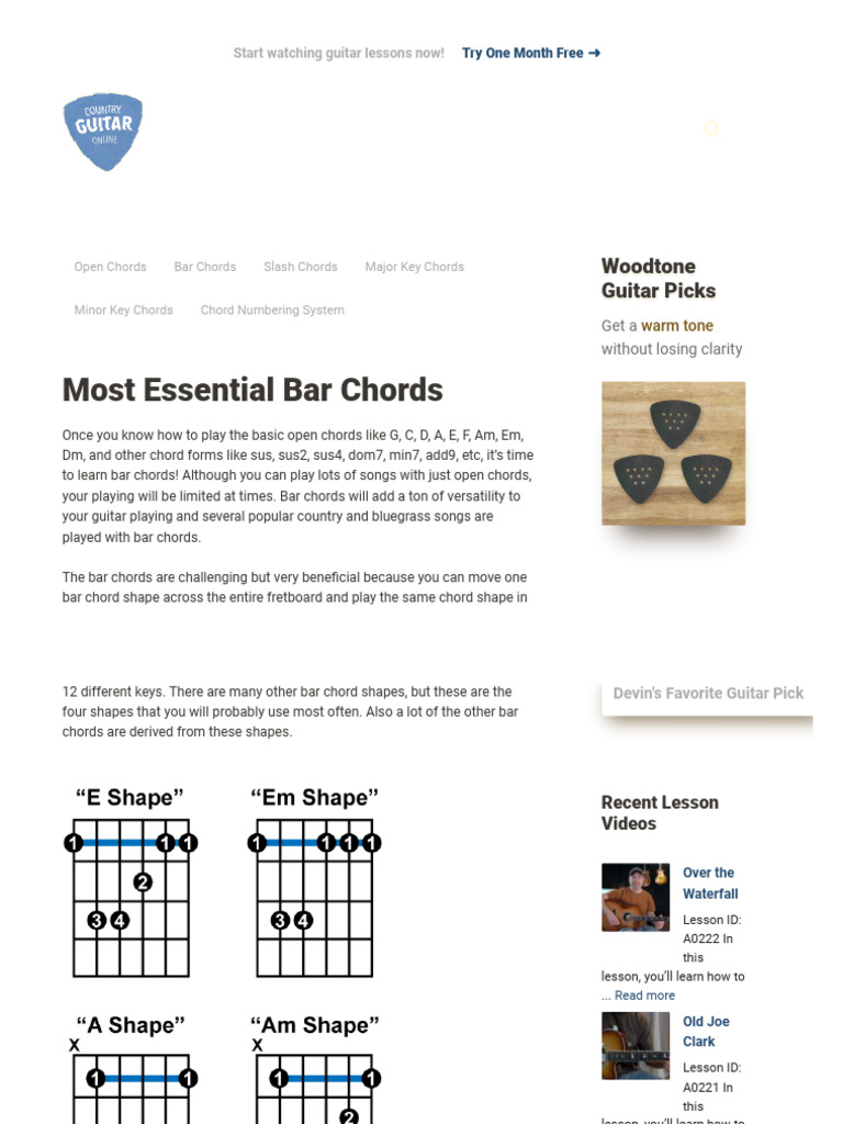 Essential Bar Chords for Guitarists | PDF | Guitars | Necked Lutes